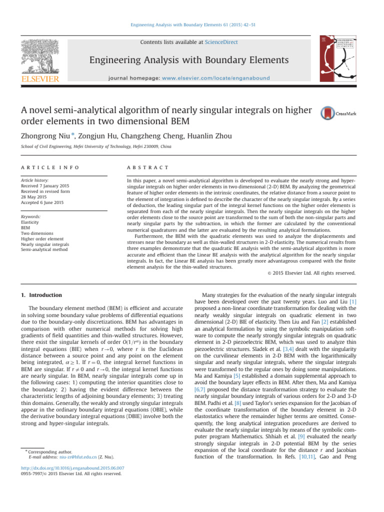 A Novel Semi-Analytical Algo of Nearly Singular Integrals in High Order BEM Element | PDF ...