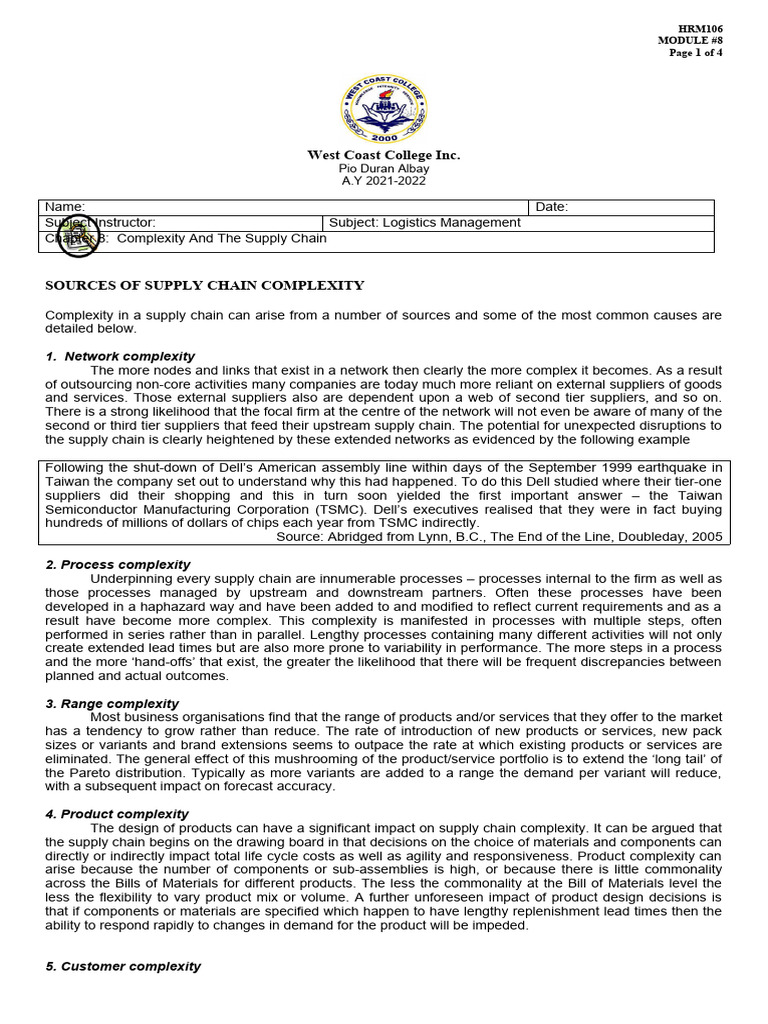 M8-LOGISTICS | PDF | Supply Chain | Inventory