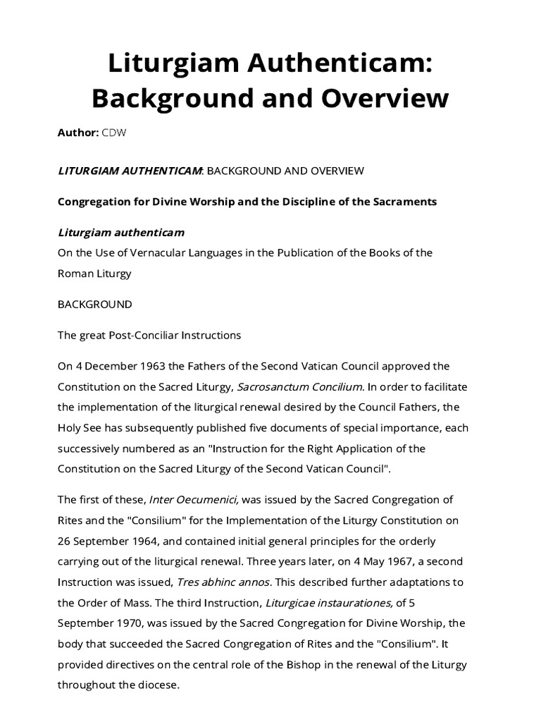 Liturgiam Authenticam - Background and Overview - EWTN | PDF | Liturgy ...