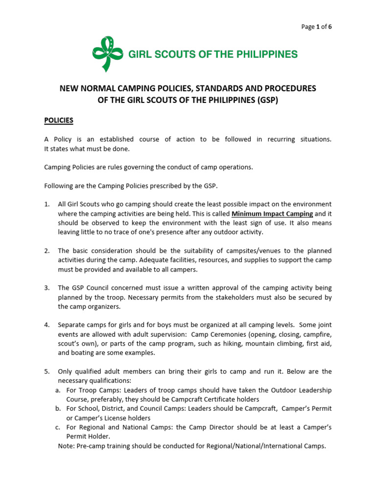New Normal Camping Policies Standards and Procedures | PDF | Camping ...