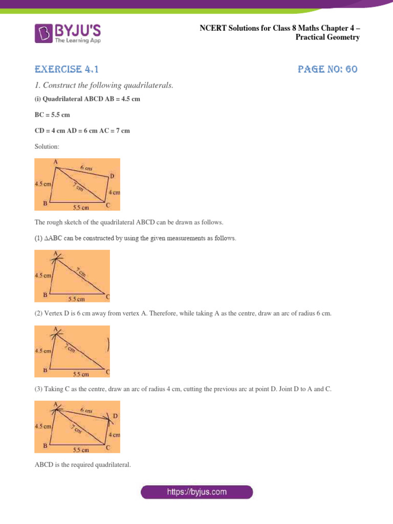 Ncert Solutions For Class 8 Maths May22 Chapter 4 Practical Geometry | PDF | Rectangle | Mathematics