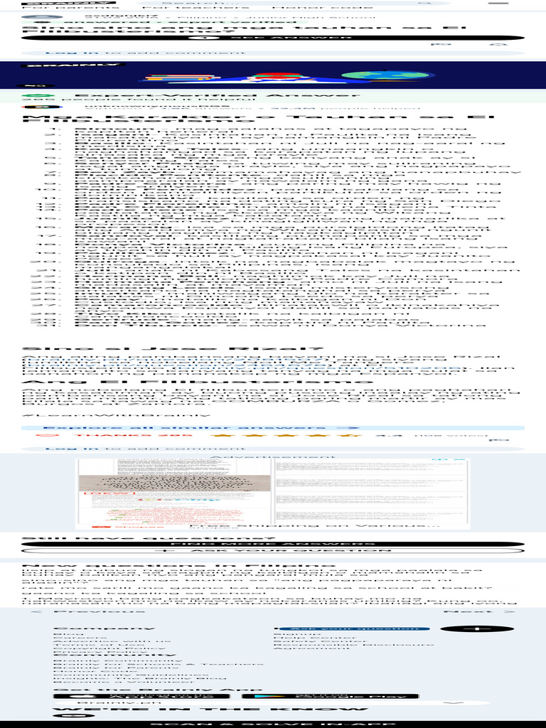 sino sino ang mga tauhan sa El Filibusterismo - Brainly.ph | PDF