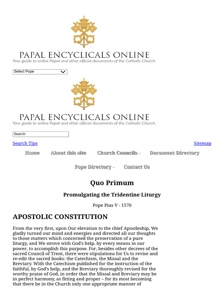 Quo Primum - Papal Encyclicals | PDF | Mass (Liturgy) | Christian ...