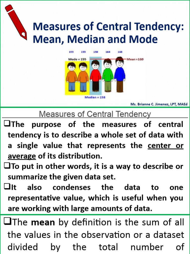 Measures of Central Tendency (Mean, Median & Mode) | PDF | Arithmetic Mean | Mode (Statistics)