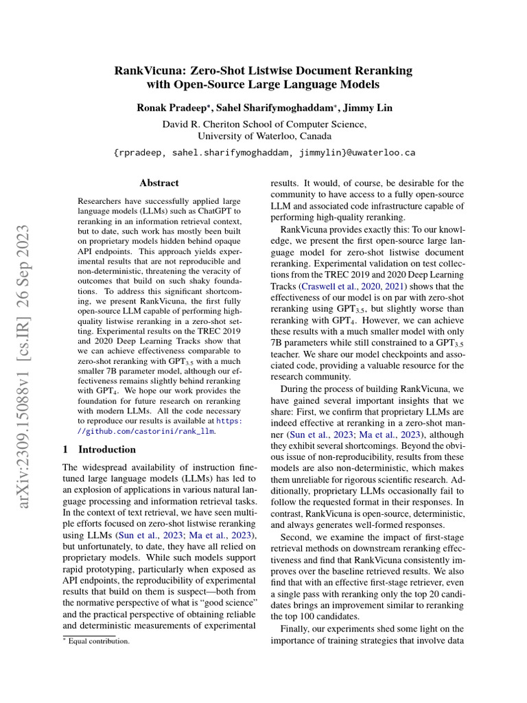 Rankvicuna: Zero-Shot Listwise Document Reranking With Open-Source Large Language Models | PDF ...