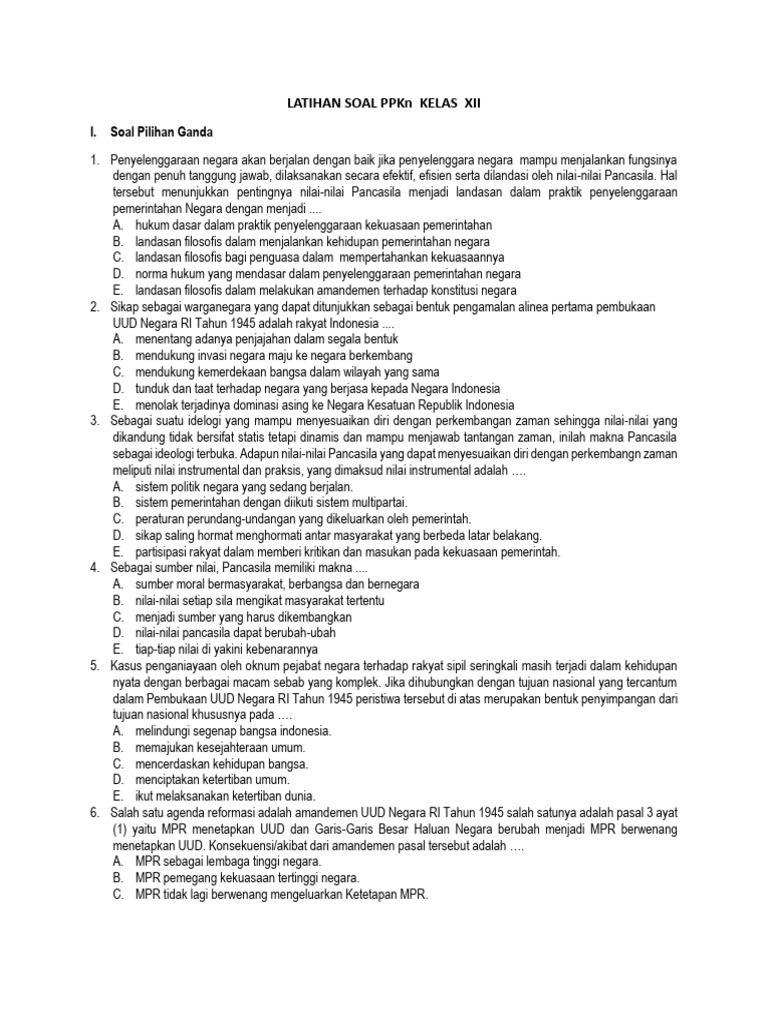 Latihan Soal PPKN Kelas Xii | PDF | Politik | Hukum