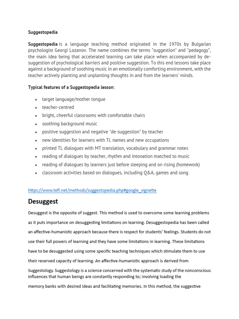 Suggestopedia: Language Learning Method | PDF | Learning | Teachers