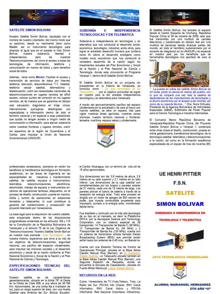 Triptico Del Satelite Simon Bolivar | PDF | Electrónica | Tecnología de ...