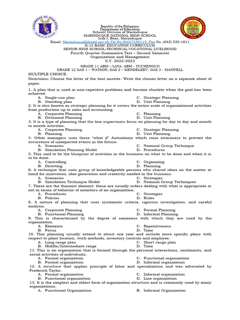ST OM 4th Q 2ND SEM 2022 2023 | PDF