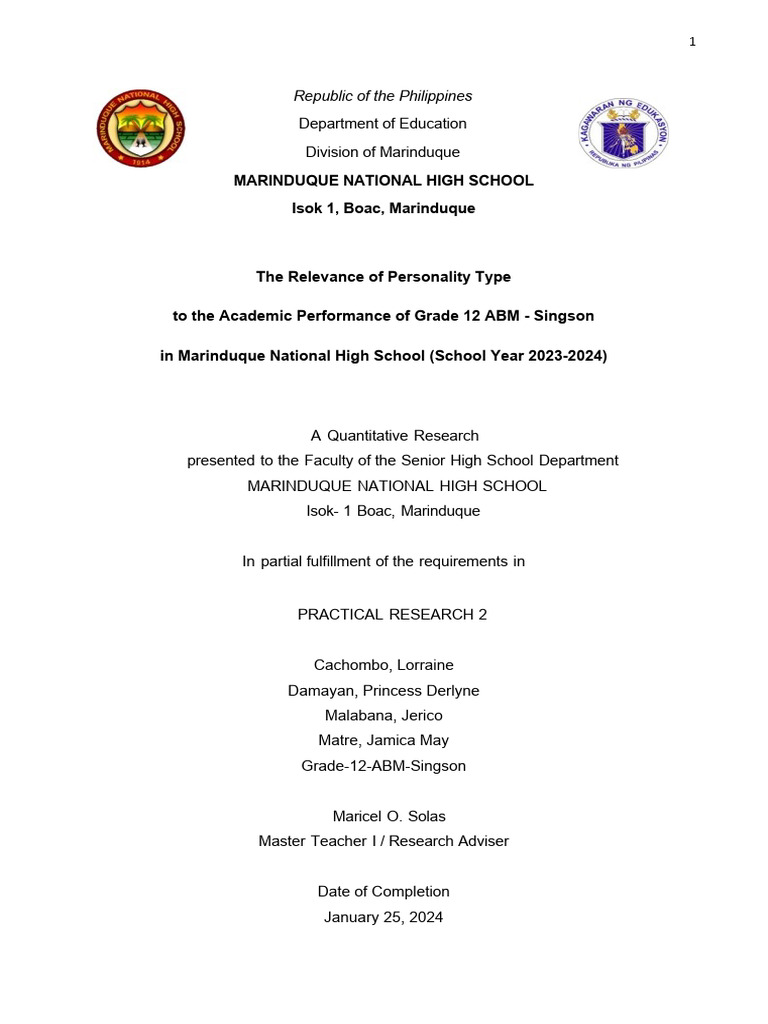 Pinaka-Final Na Paper GRR | PDF | Extraversion And Introversion | Personality Type