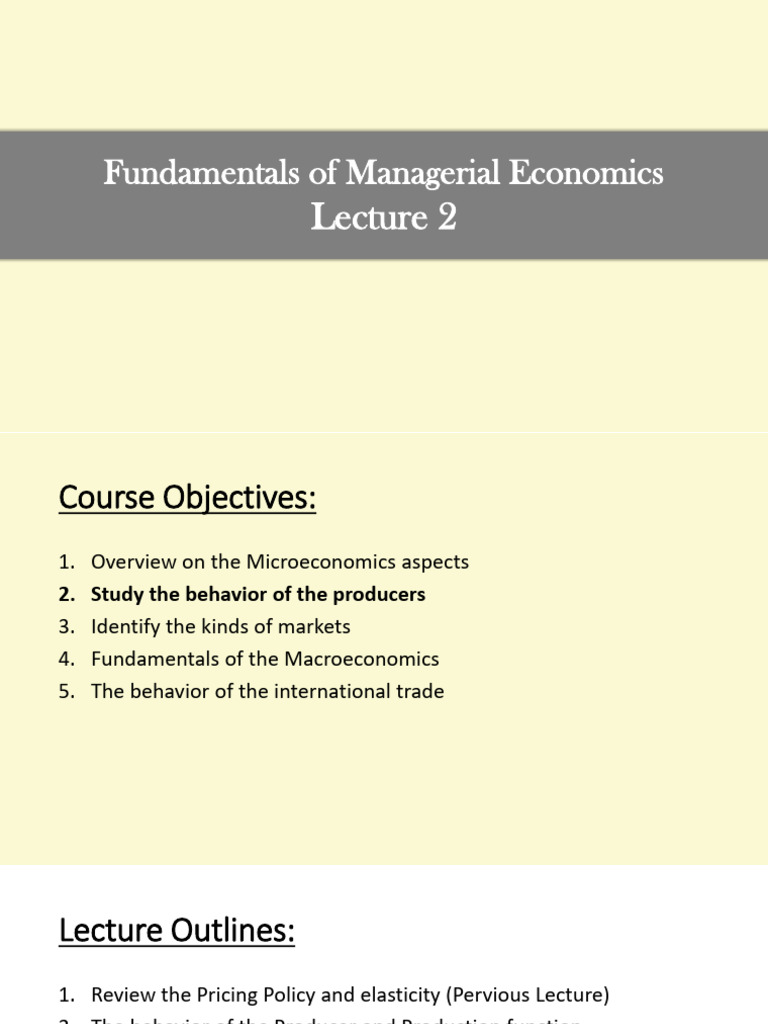 Managerial Economics - Lecture 2 | PDF | Production Function | Perfect Competition