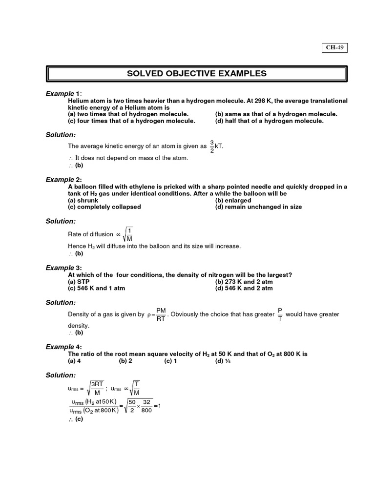 08 Gaseous State (Solved - Examples) | PDF | Gases | Atoms
