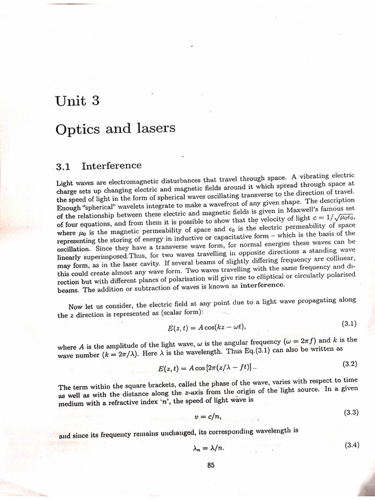 Physics - UNIT-3 Optics and Lasers | PDF