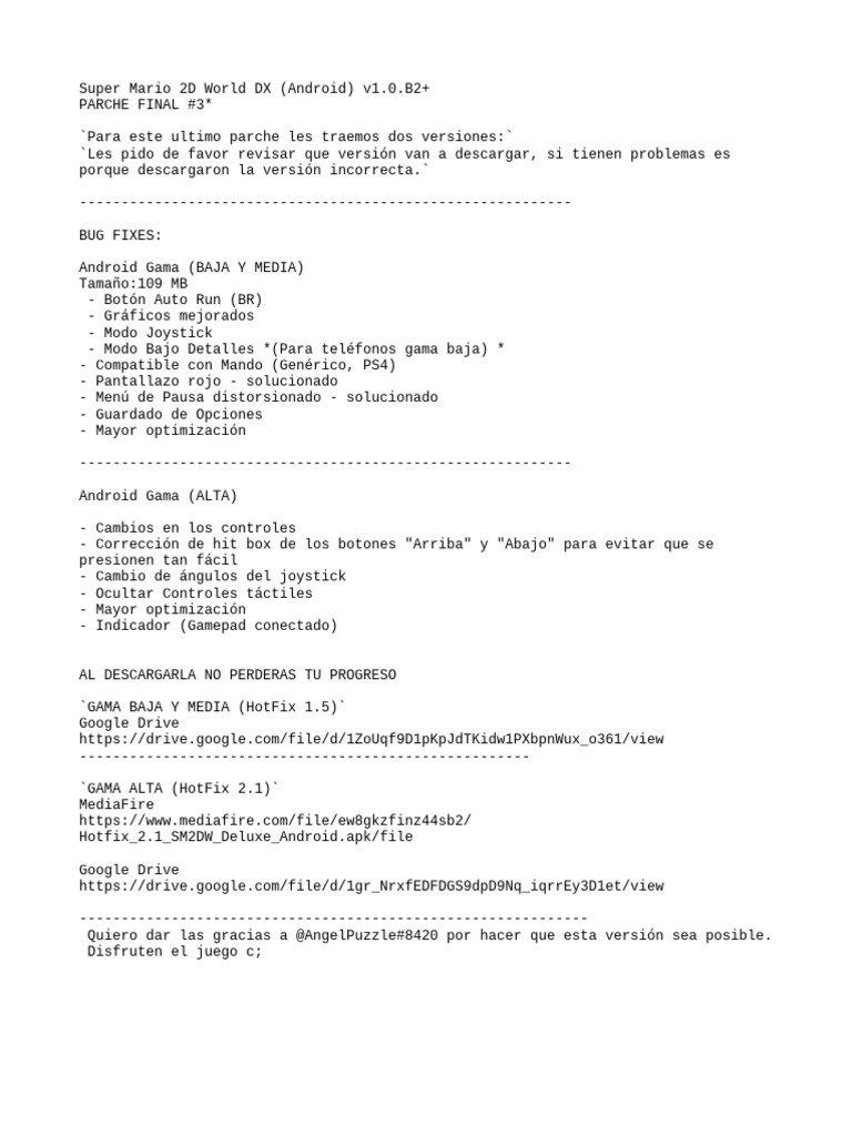 SM2DW DX 1.0.2b+ PATCH NOTES | PDF | Juegos y actividades | Informática