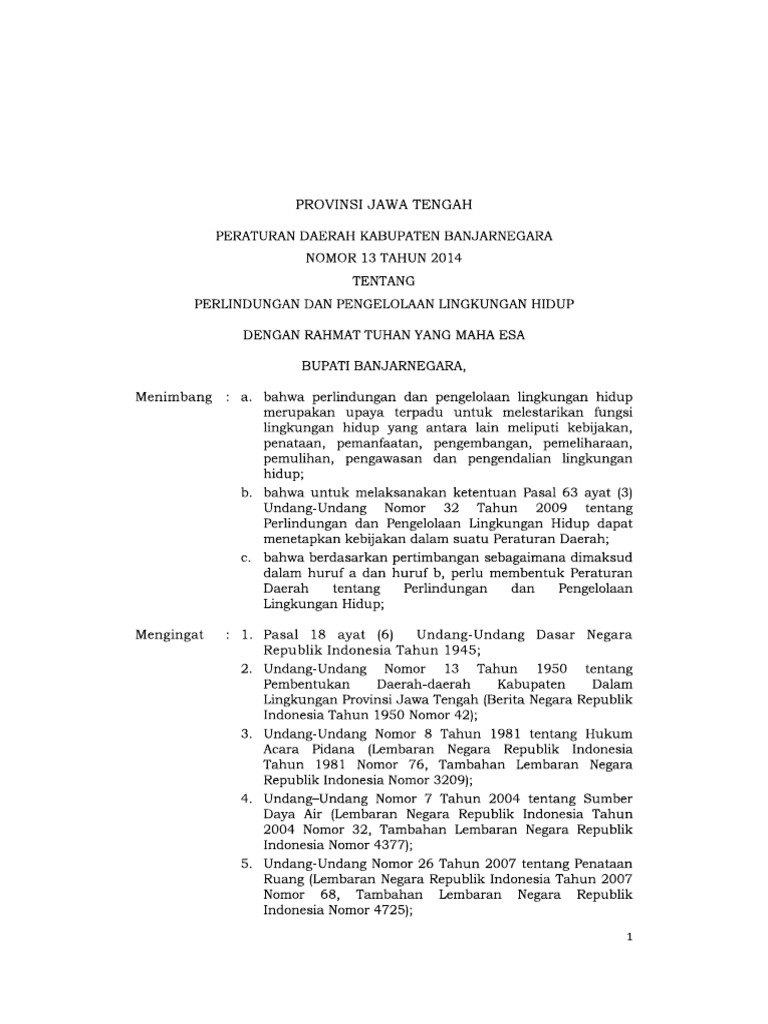 Perda 13 Tahun 2014 Dan Perda 11 Tahun 2016 Tentang PPLH | PDF