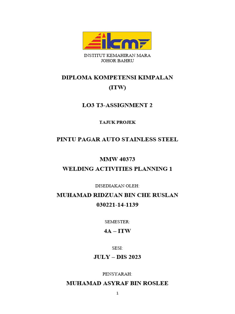 Rencana Kimpalan Pintu Pagar Stainless | PDF