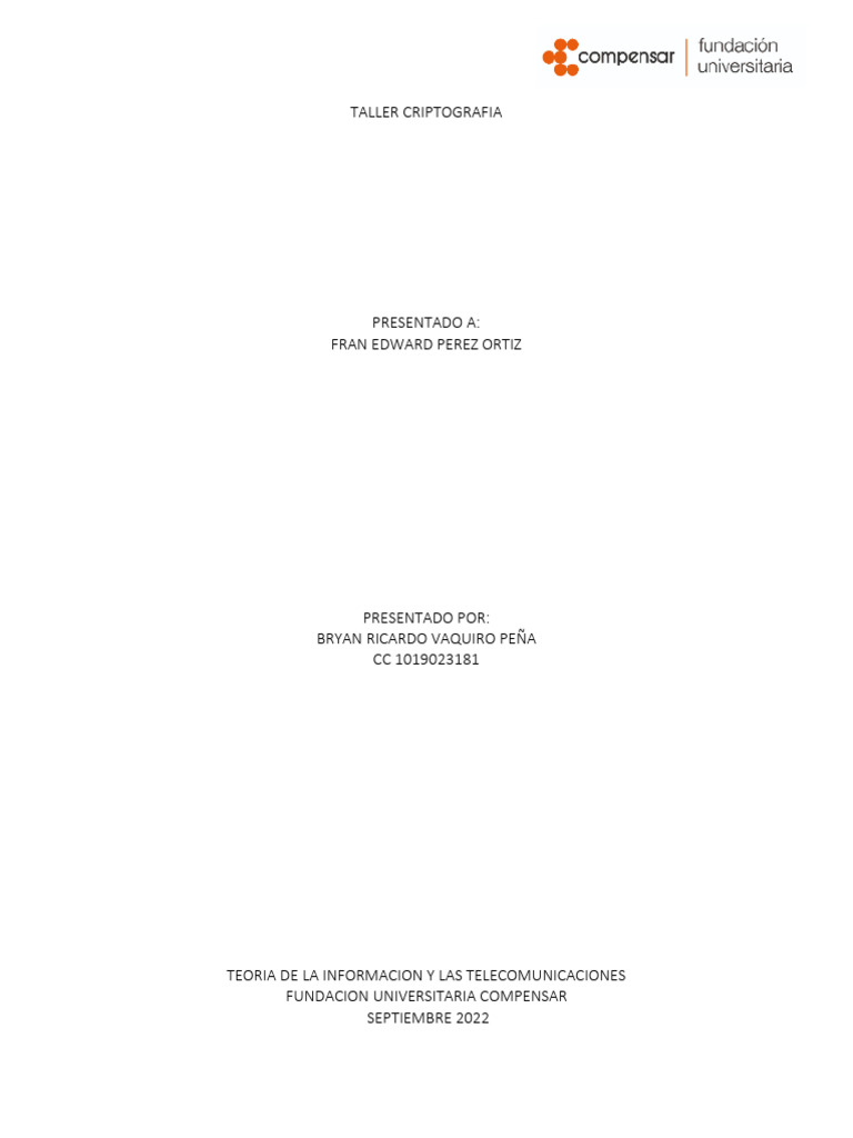 Taller de Criptografia | PDF | Clave (criptografía) | Cifrado