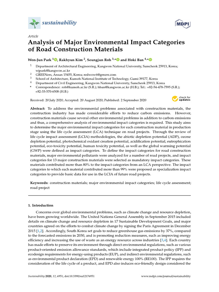 Analysis of Major Environmental Impact Categories of Road Construction ...