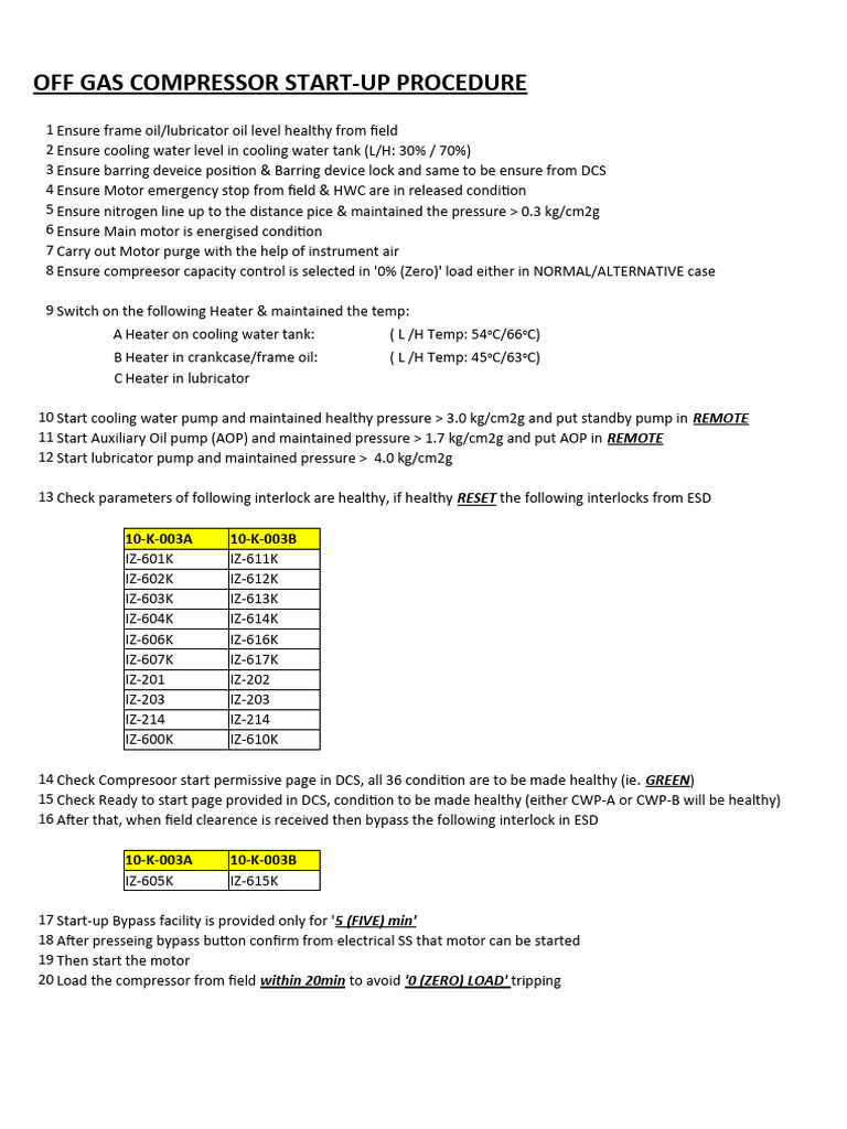 Off Gas Compressor Start Permissive | PDF | Applied And ...