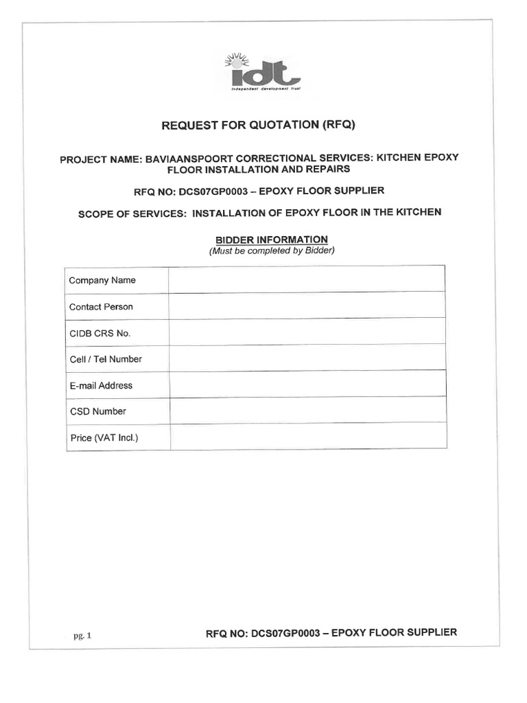 DCS - Baviaanspoort - RFQ Document - Epoxy Supplier | PDF