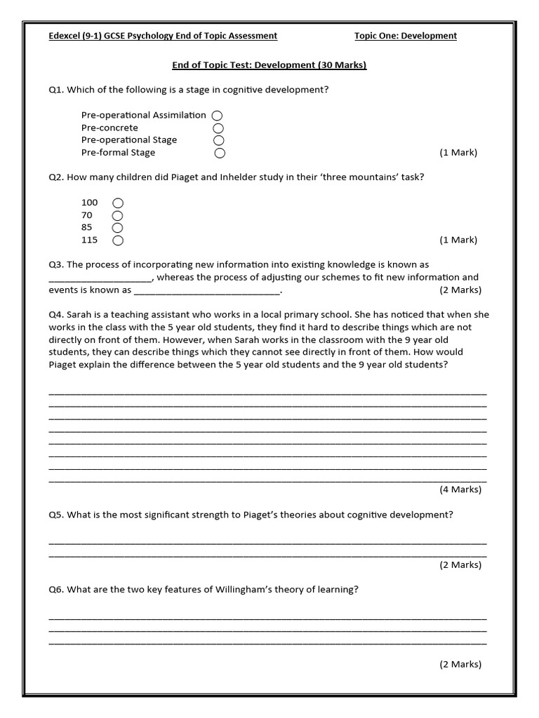 Revision Worksheet 2 - Development | PDF | Mental Processes | Behavior ...