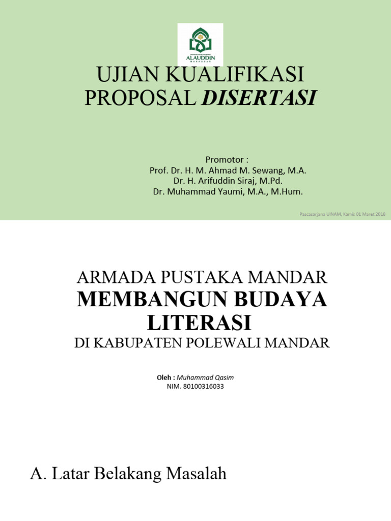 Ujian Kualifikasi Proposal Disertasi Amp Budaya Literasi | PDF