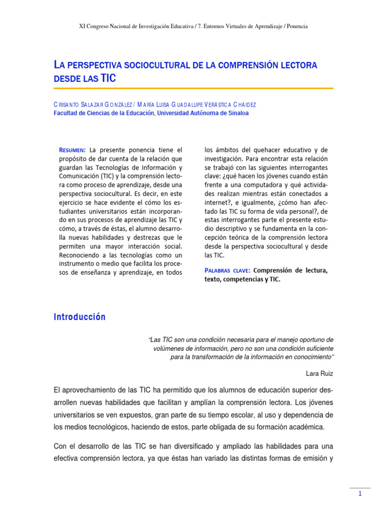 Comprensión Lectora y TIC en Educación | PDF | Comprensión lectora ...