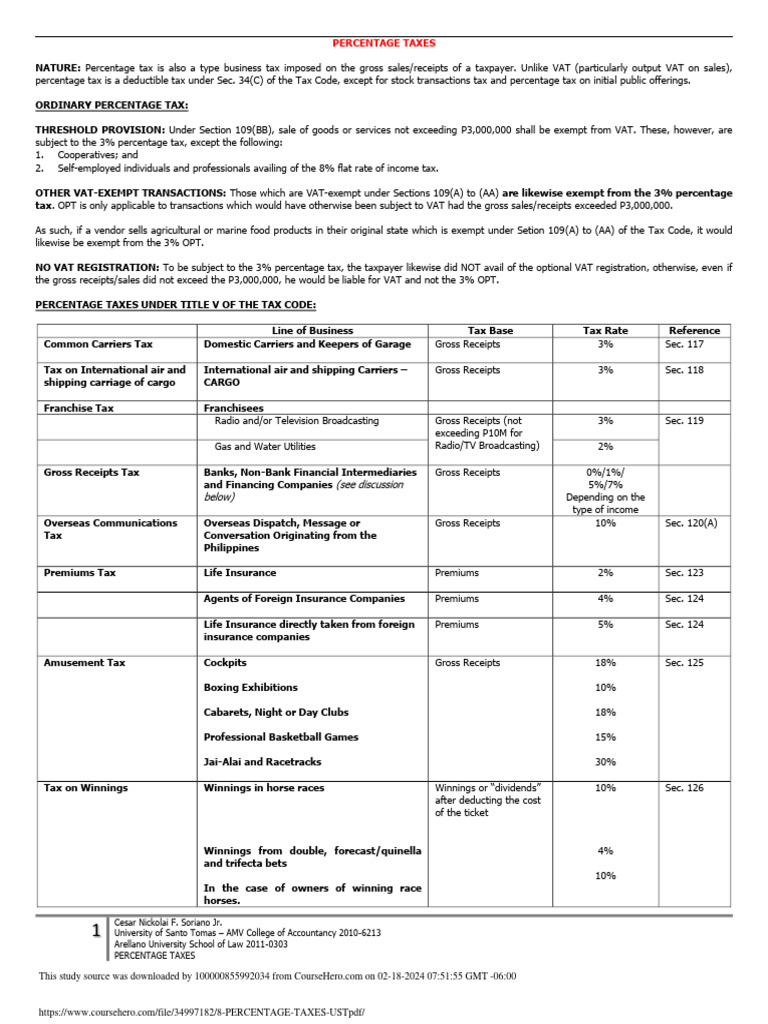Percentage Taxes Ust PDF | PDF | Loans | Value Added Tax