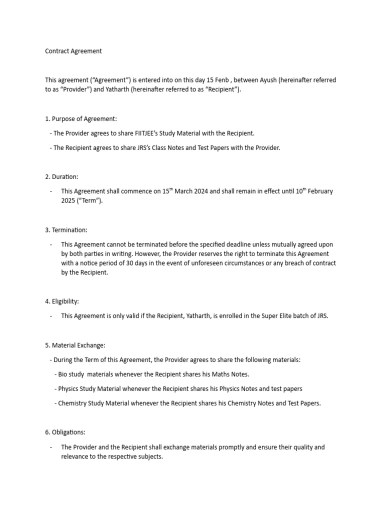 Contract (FIITJEE, JRS) | PDF