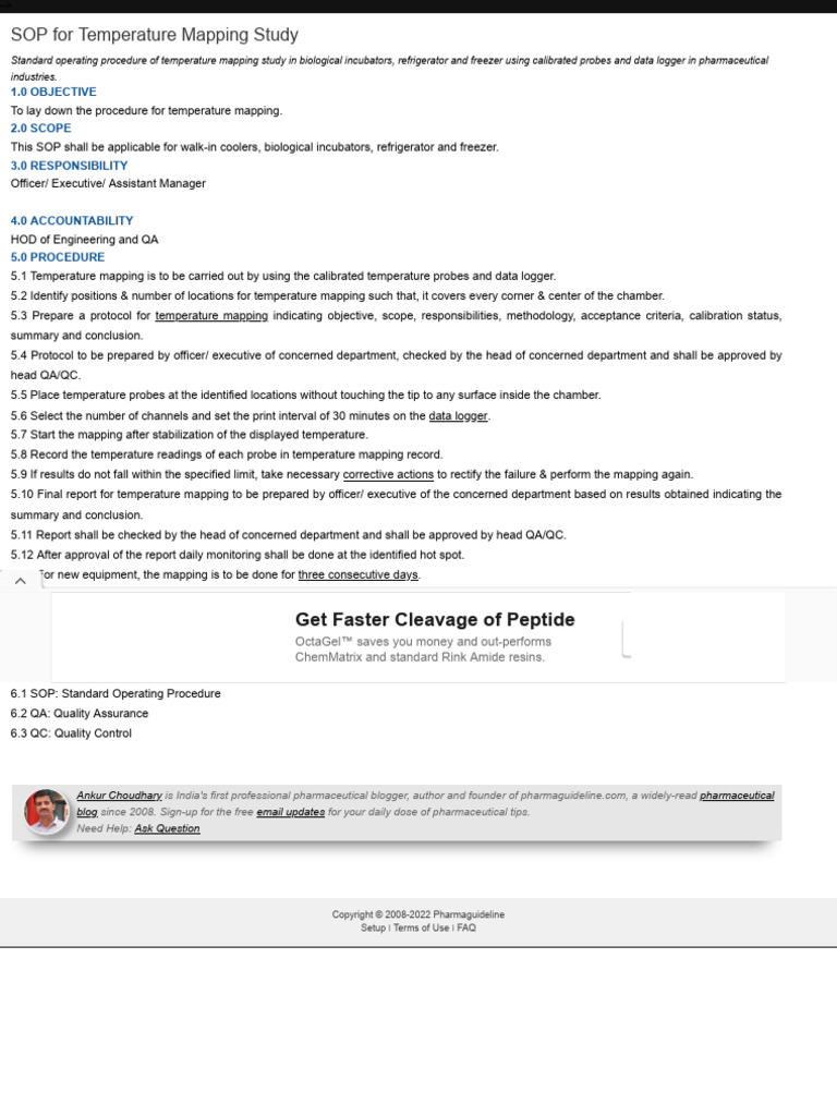 SOP For Temperature Mapping Study - Pharmaguideline | PDF