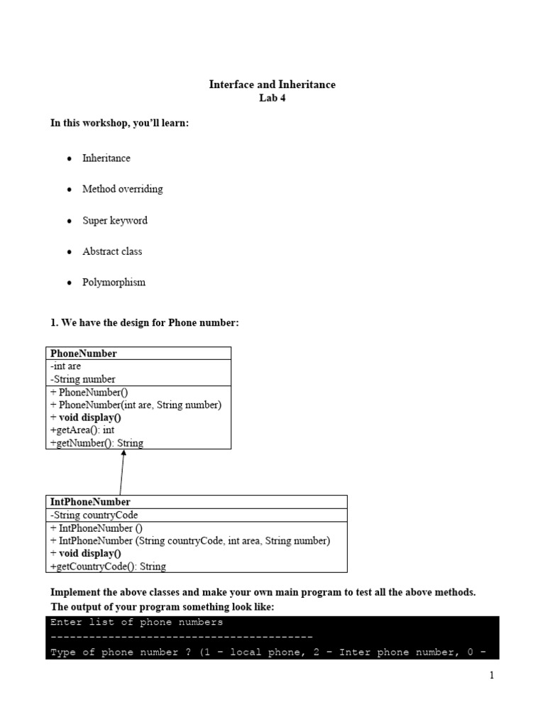 Lab4-Inheritance PhoneNumber Person | PDF | Inheritance (Object Oriented Programming) | Class ...