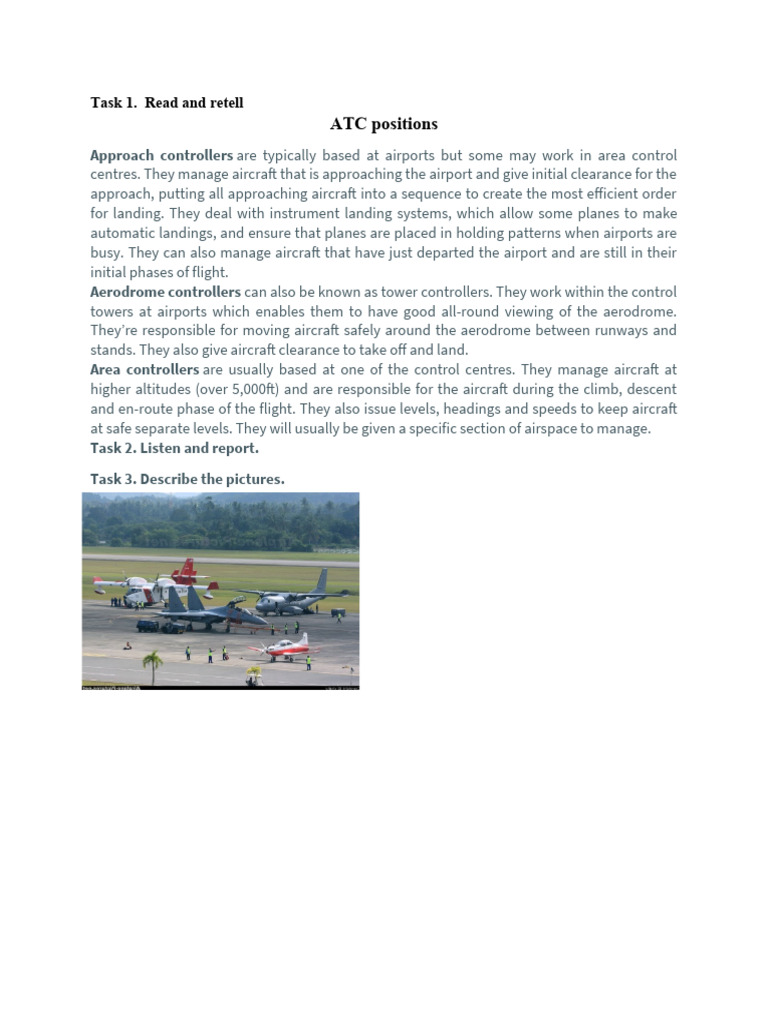 ATC Positions: Task 1. Read and Retell | PDF | Business | Technology ...
