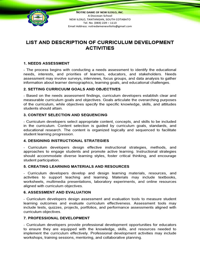 Curriculum Development Activities Overview | PDF | Educational ...