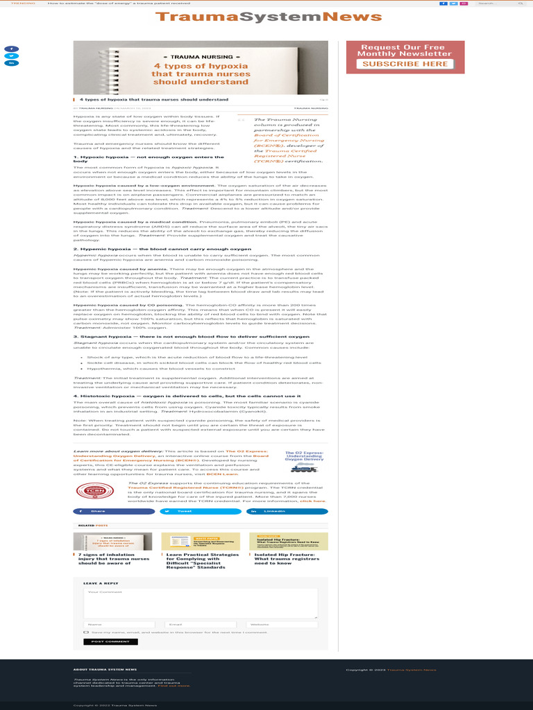 4 Types of Hypoxia That Trauma Nurses Should Understand - Trauma System ...