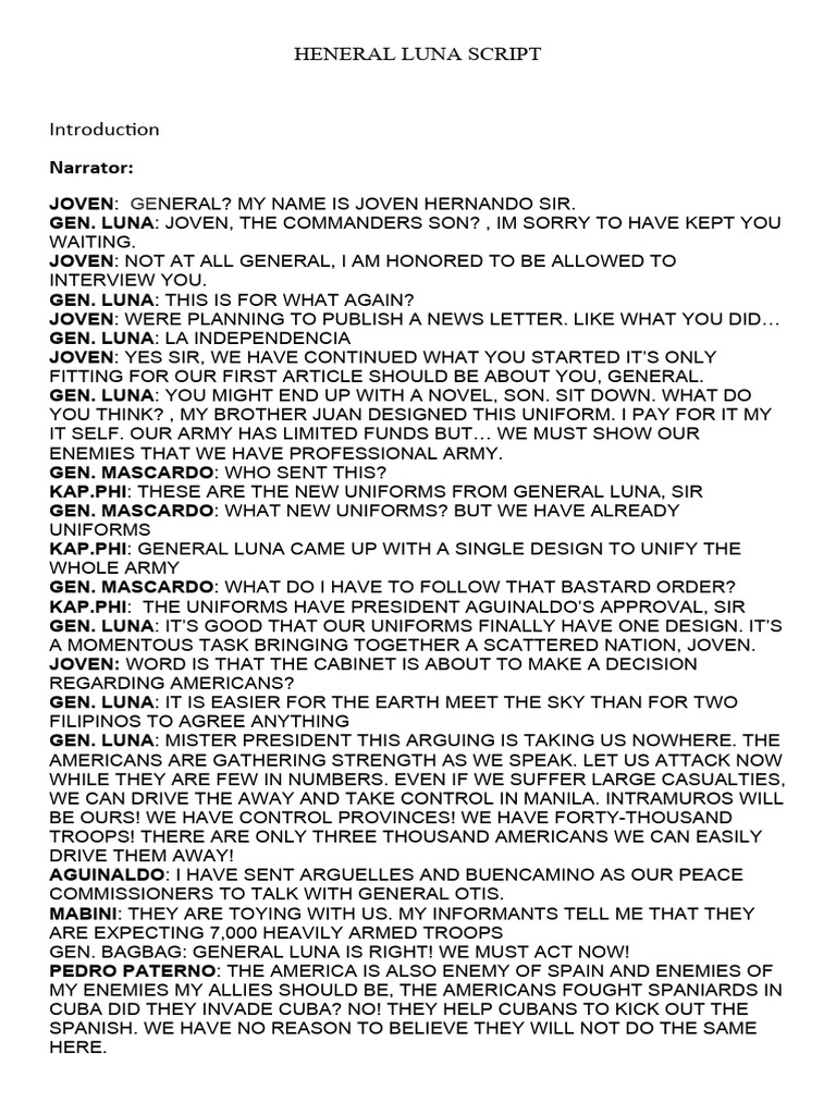 Heneral Luna Script | PDF | Philippines