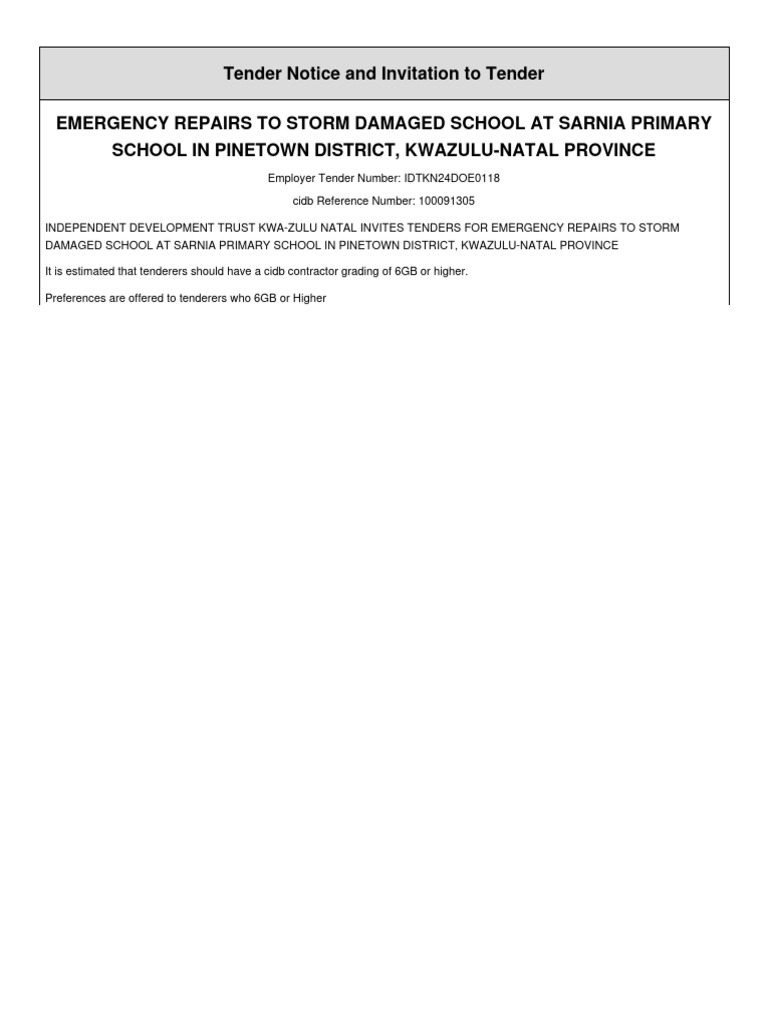 Idtkn24doe0118 Sarnia Primary School Cidb Advert | PDF | Economies ...