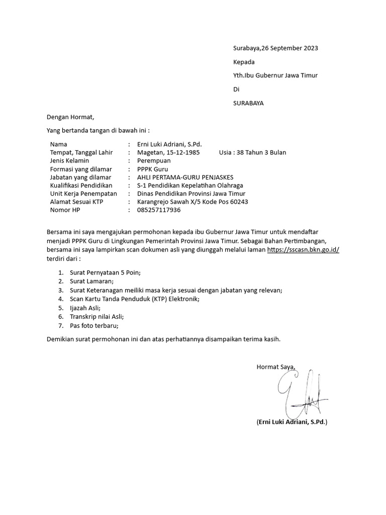 Surat Permohonan Bu Erni | PDF