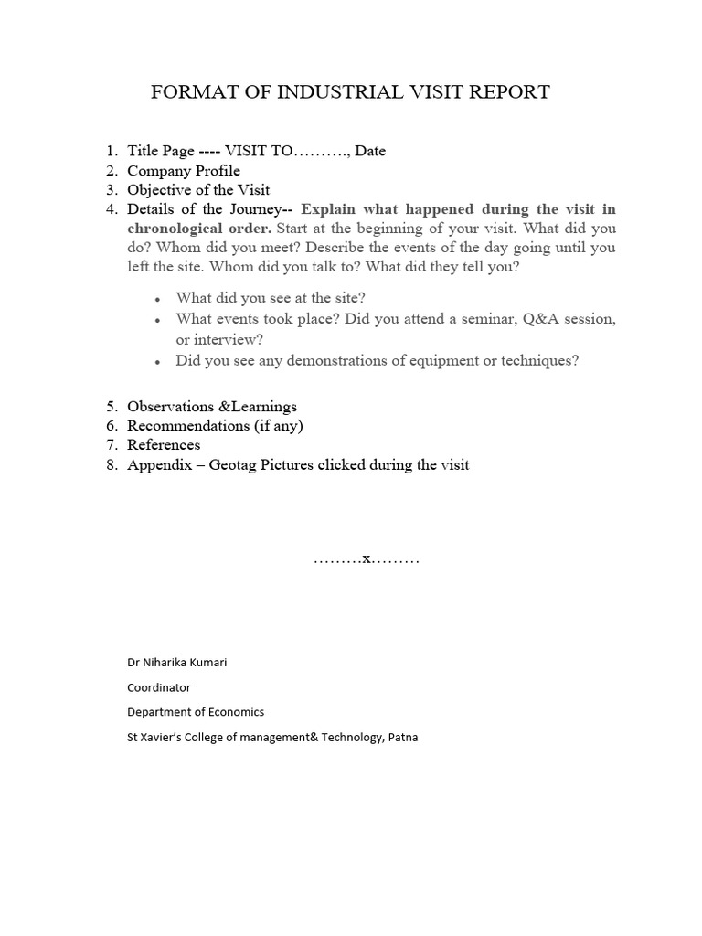 Format of Industrial Visit Report | PDF