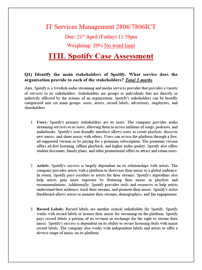 ITIL Spotify Case Assessment | PDF | Spotify | Employee Retention