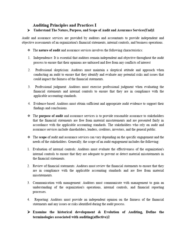 Auditing Principles and Practices I | PDF | Audit | Financial Audit