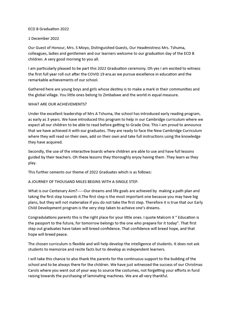 ECD B Graduation 2022 | Download Free PDF | Cognition | Behavior Modification