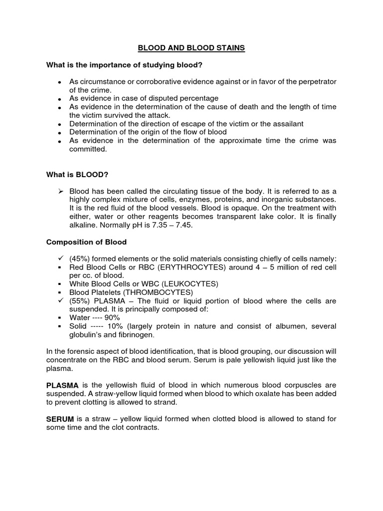 Forensic Blood Testing Methods | PDF | Blood | Blood Plasma