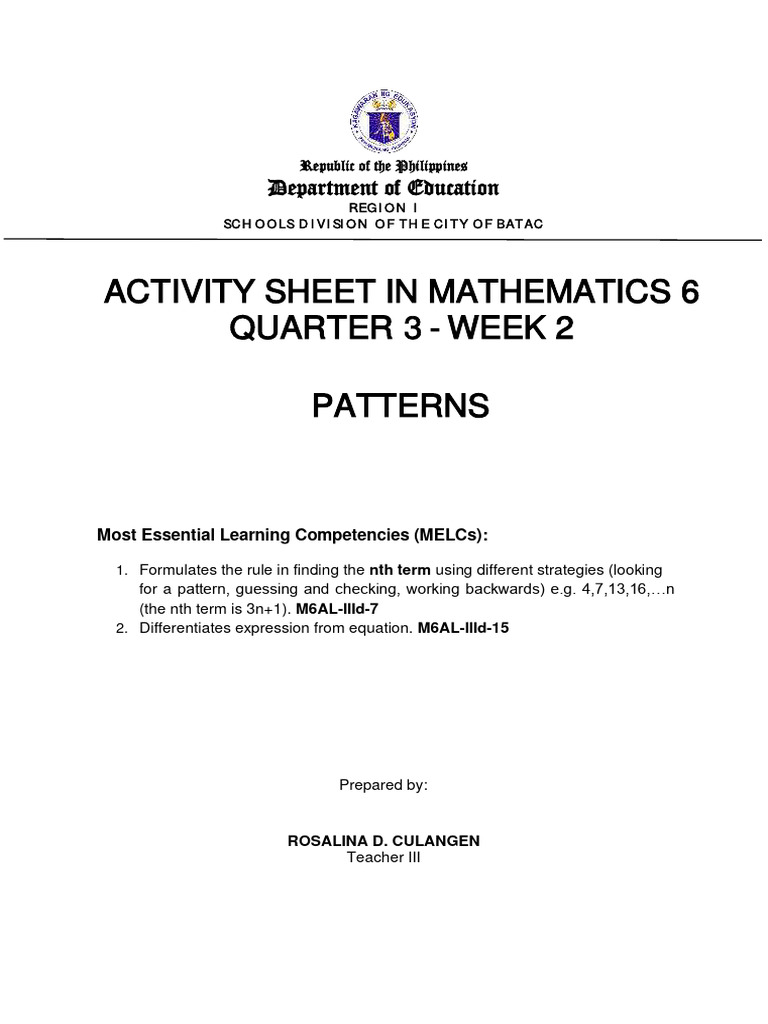 Math 6 q3 w2 Final | PDF | Variable (Mathematics) | Numbers