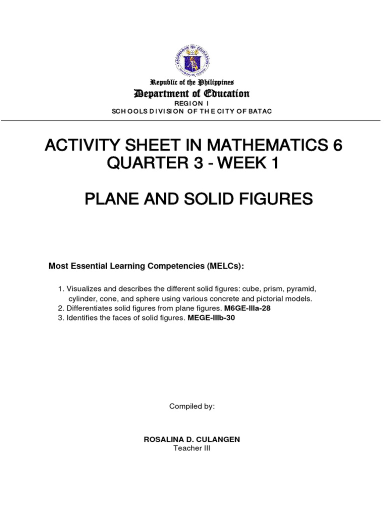 Math 6 q3 w1 Final | PDF | Shape | Rectangle