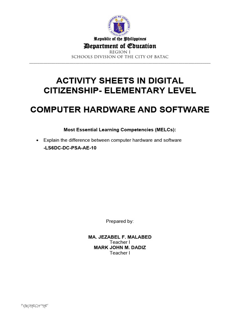 OZC-ALS-Digital Citizenship-ELEM-Hardware and Software-Malabed-Dadiz | PDF | Computer Virus ...