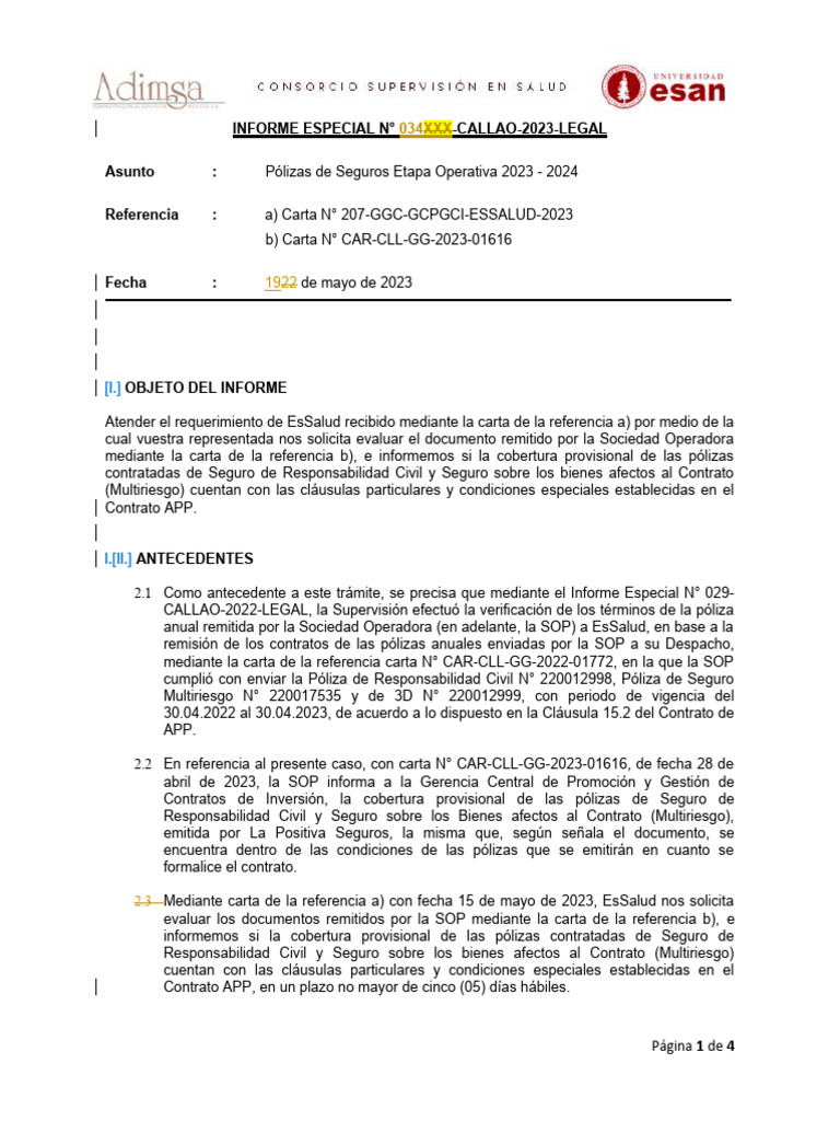 INFORME ESPECIAL #034-CALLAO-2023-LEGAL - RESPUESTA A CARTA #207-GGC-GCPGCI-ESSALUD-2023 Rev ...