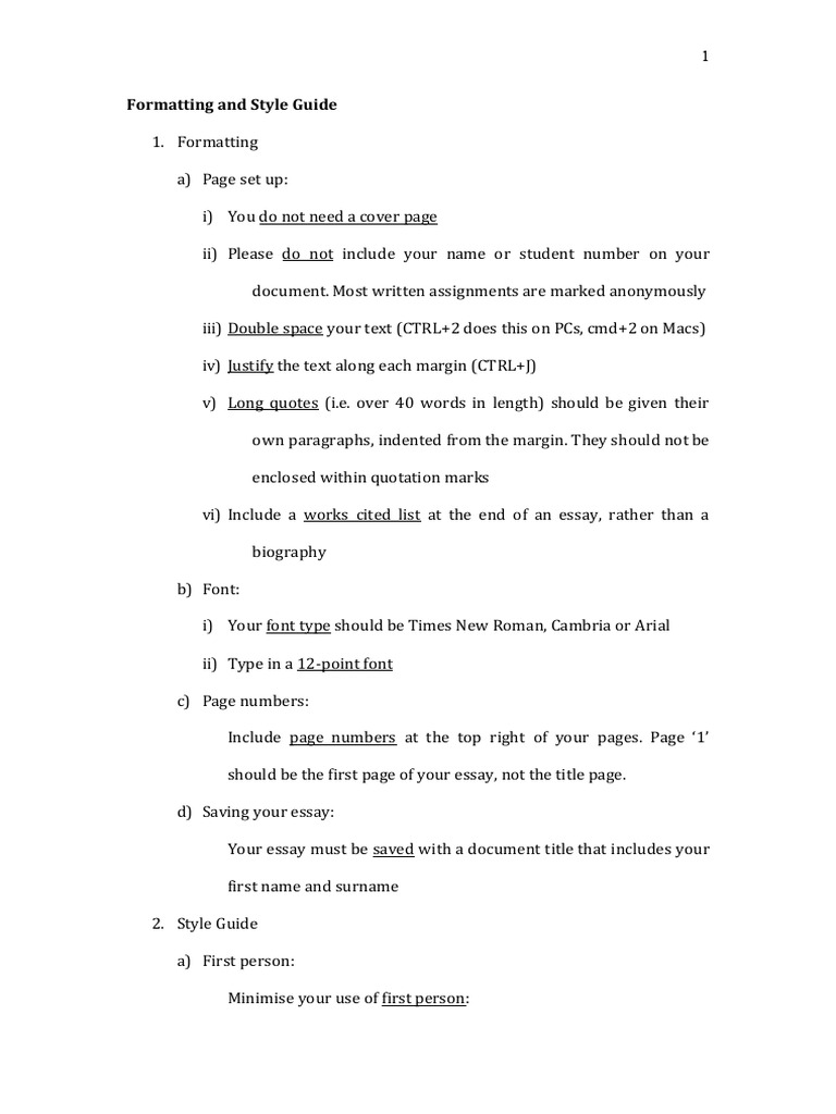 Formatting Guide for Academic Essays | PDF | Word | Text