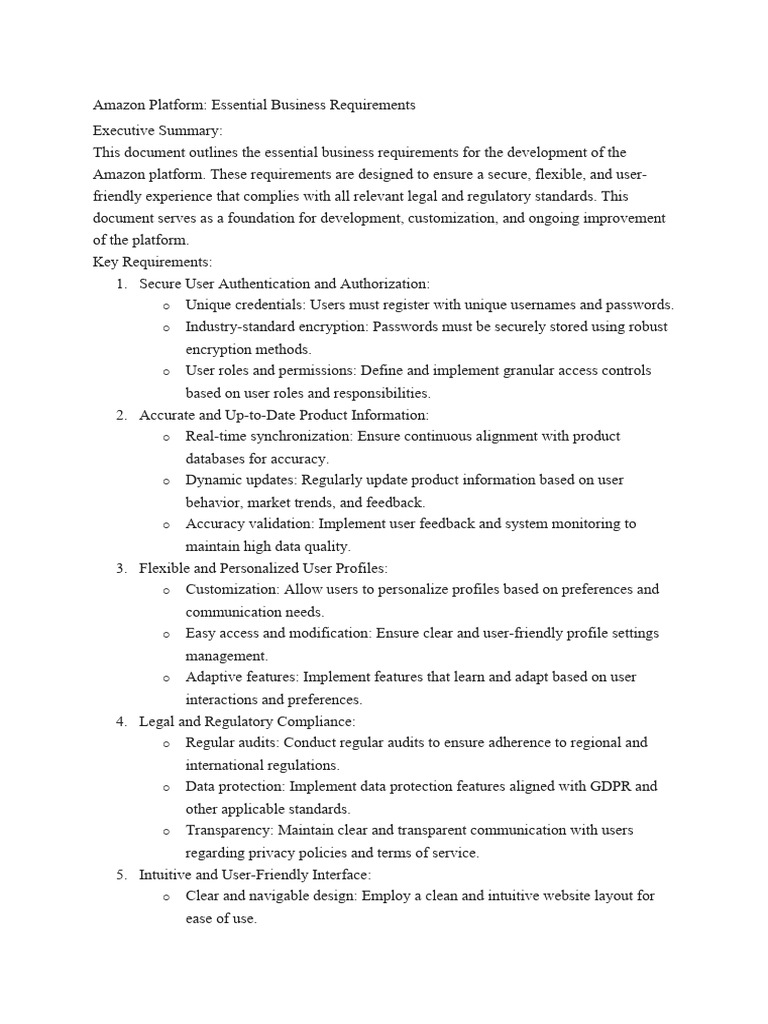Amazon Business Requirements | PDF | User (Computing) | Usability