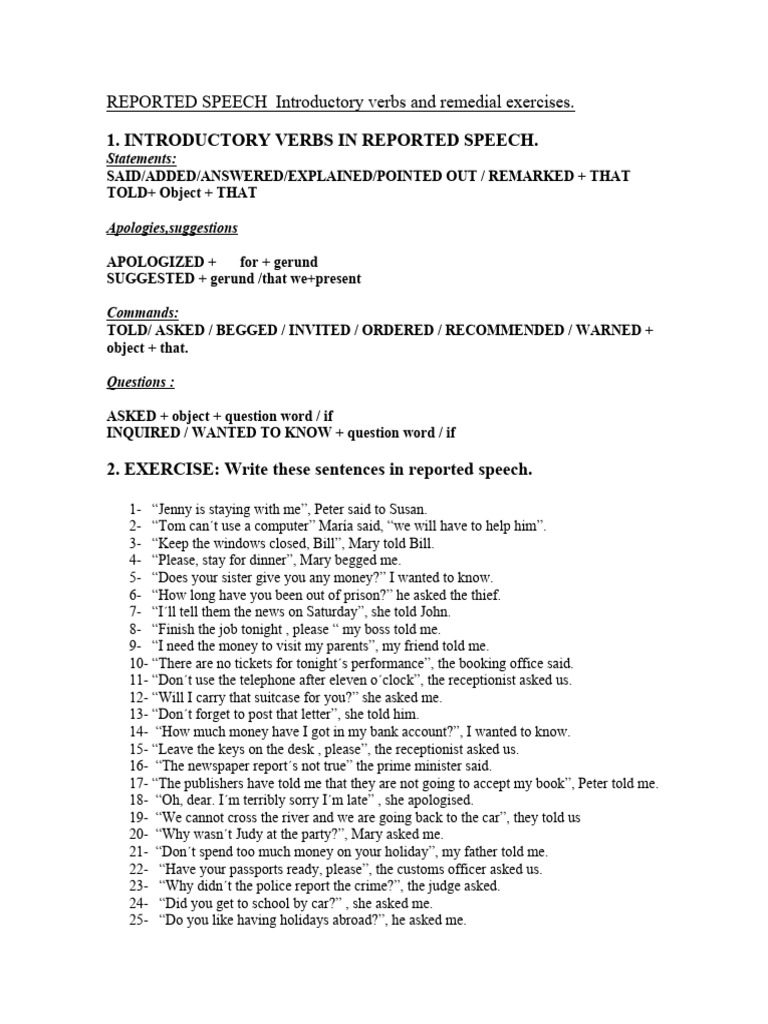 REPORTED SPEECH.remedial with key | PDF