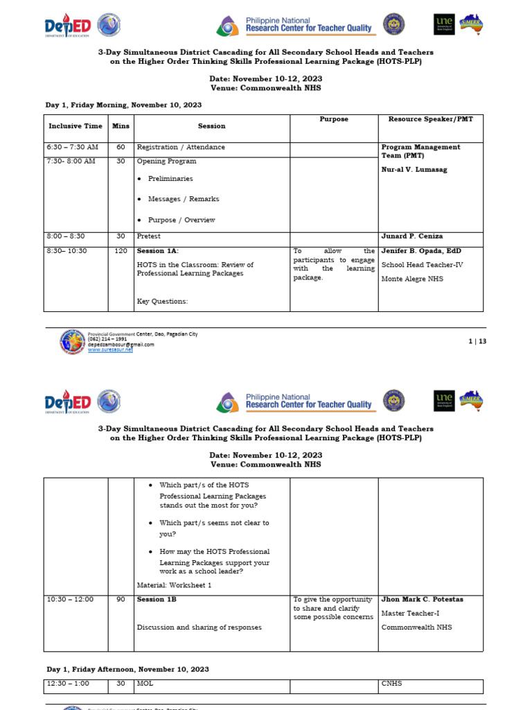 Hots PLP District Training Matrix | Download Free PDF | Learning ...
